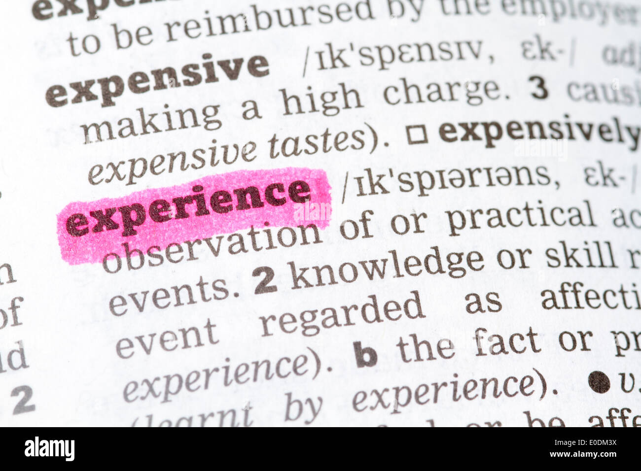 Experience Dictionary Definition single word with soft focus Stock ...