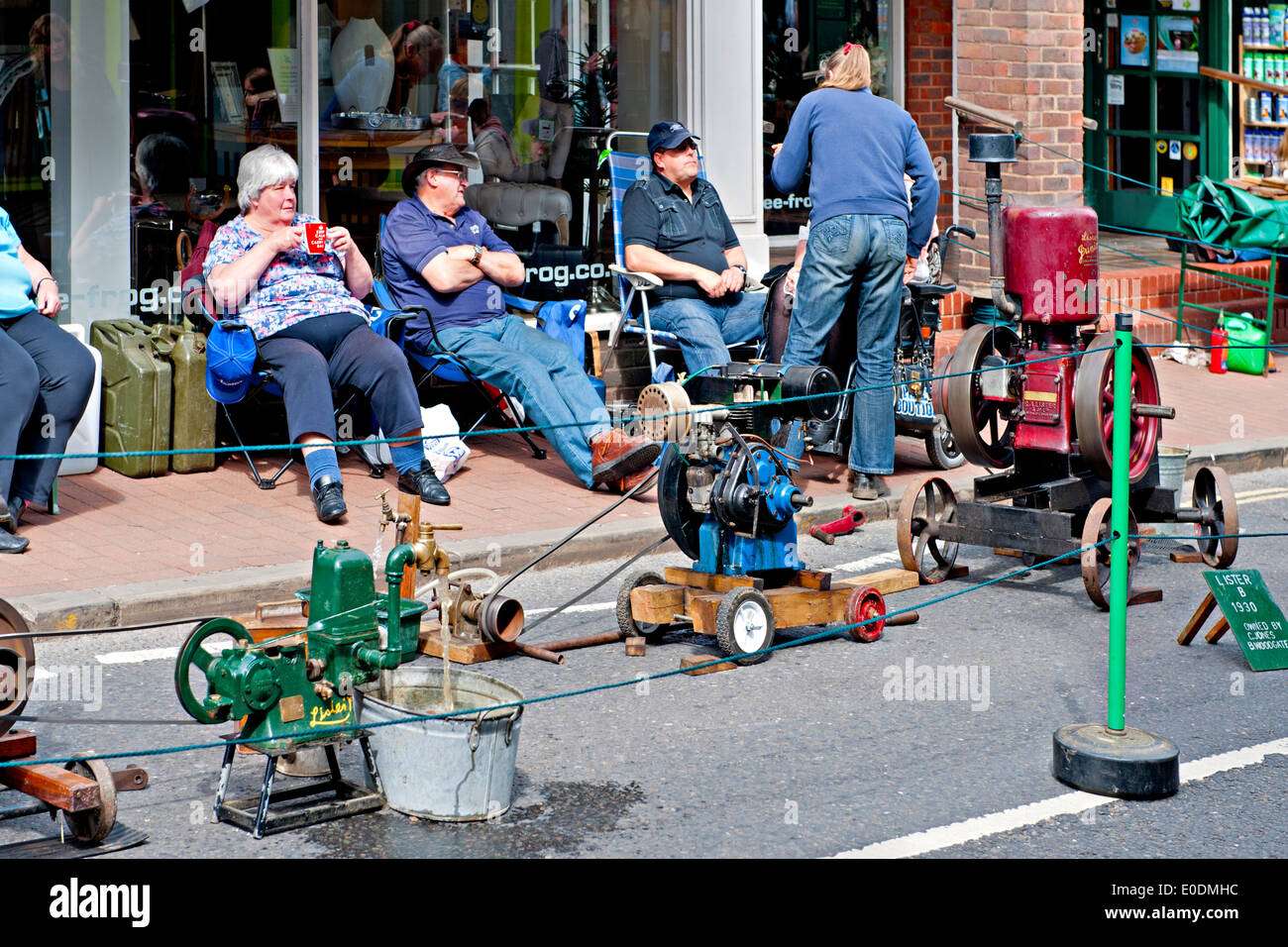 Stationary engine enthusiasts display their machines at a town fair ...