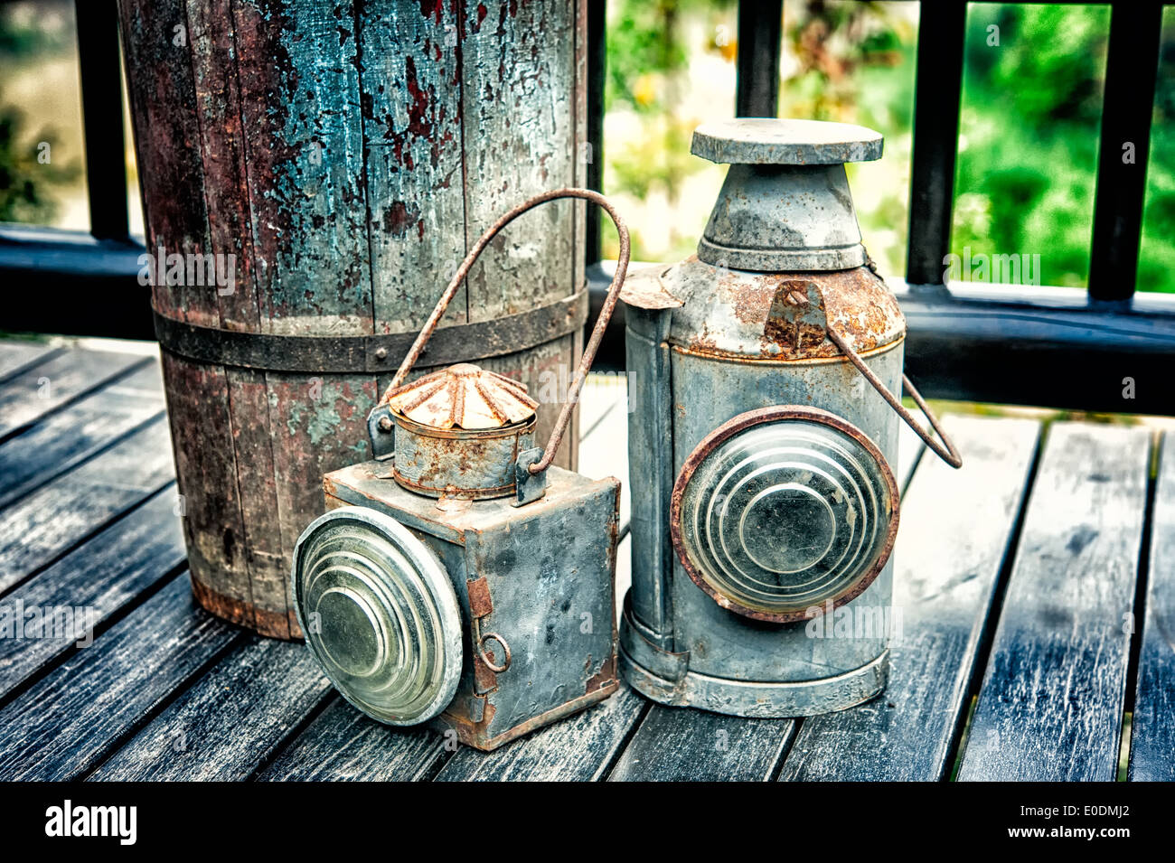 Vintage torch on old wood floor texture Stock Photo - Alamy
