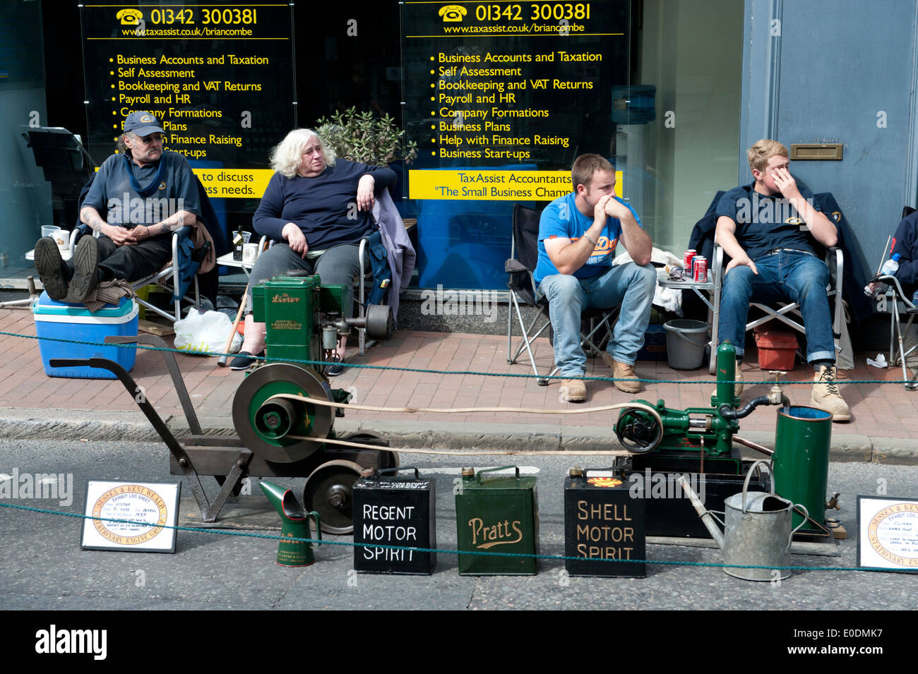 Stationary engine enthusiasts display their machines at a town fair ...