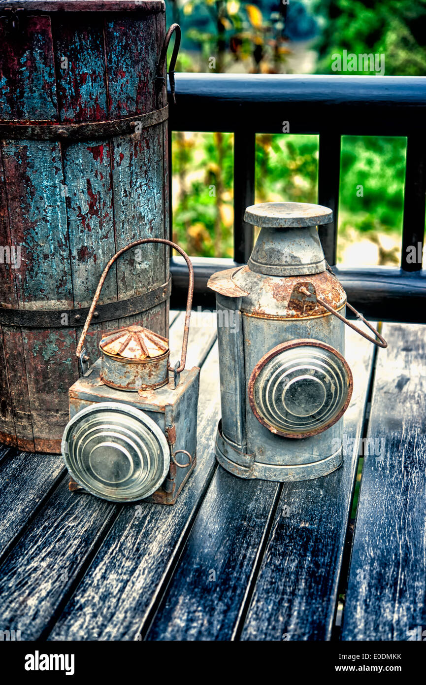 Vintage torch on old wood floor texture Stock Photo - Alamy