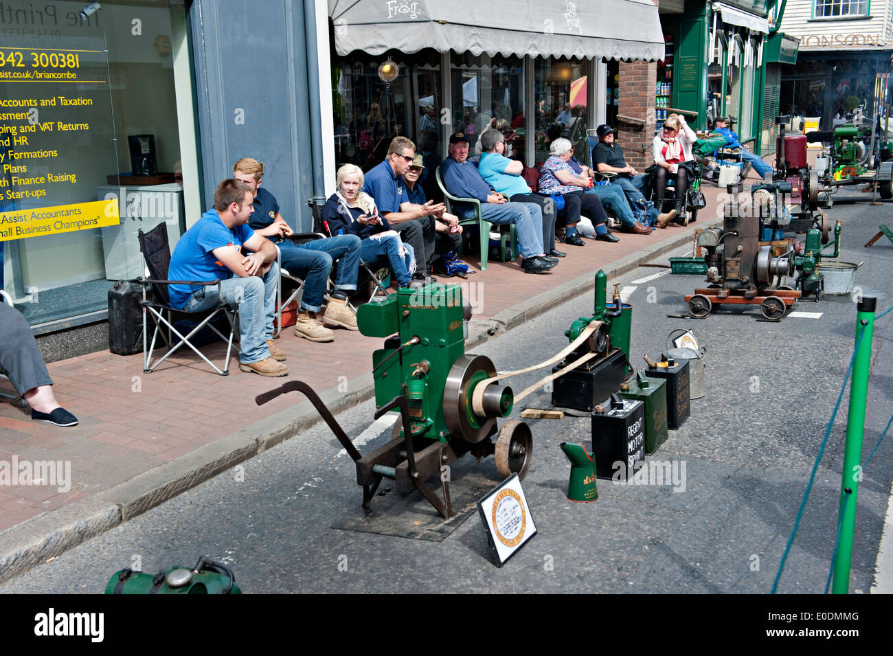 Stationary engine enthusiasts display their machines at a town fair ...