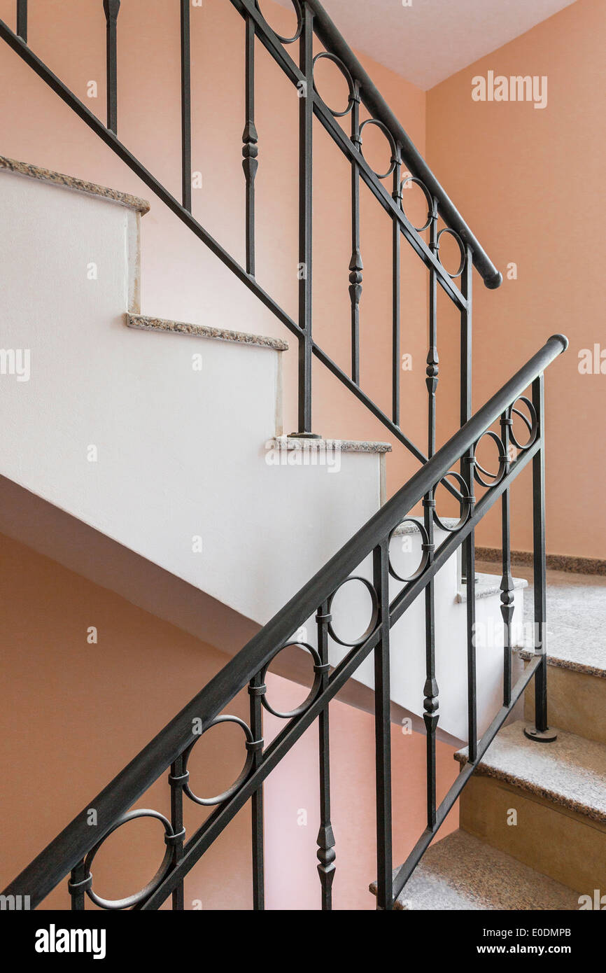 railing internal stairs in a building made of wrought iron Stock Photo ...