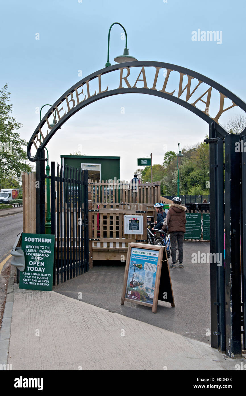 Entrance to the Bluebell railway at East Grinstead, East Sussex, UK ...