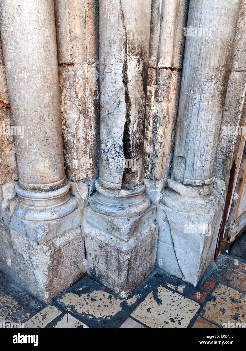 Crack on the pillar of the portal of the main entrance of the Holy ...