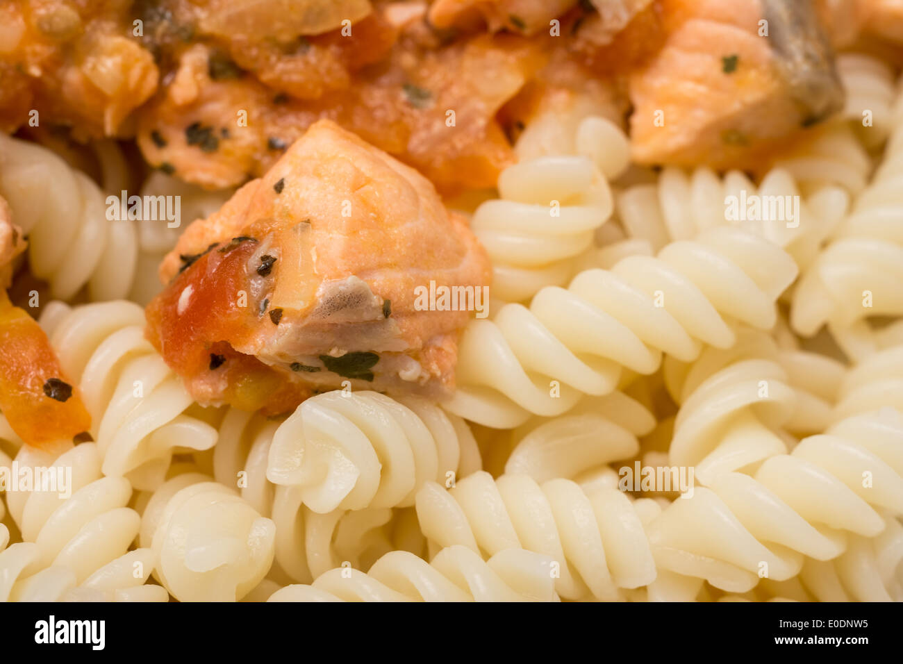 Italian Spiral Pasta And Fresh Cooked Salmon Stock Photo - Alamy
