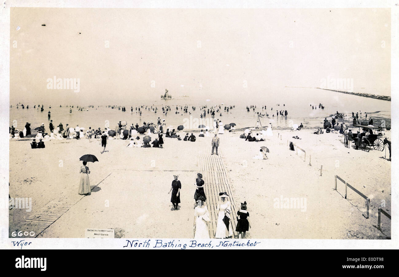 This photograph of Jetties Beach from the 1900s captures beachgoers in ...