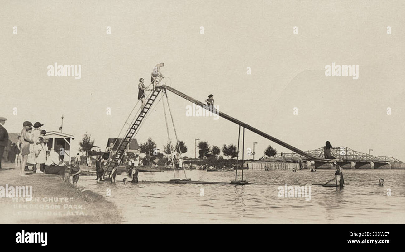 The swimming area at Henderson Lake in Lethbridge, Alberta, captured in ...