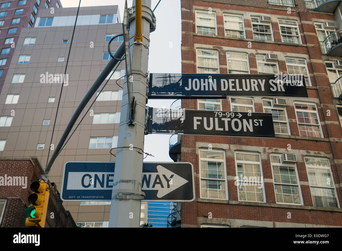 Fulton street sign in financial district, New York Stock Photo - Alamy