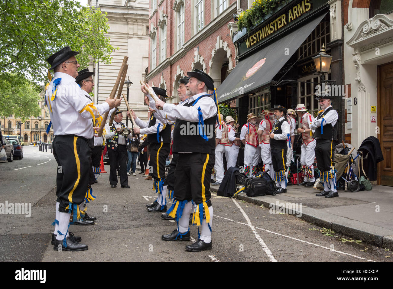 London, UK. 10th May, 2014. Morris Men dance outside the Westminster ...