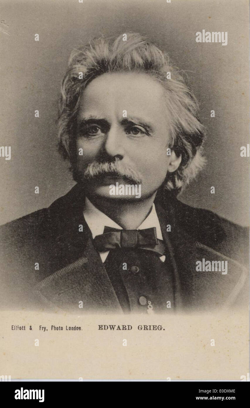 This en face portrait of Edvard Grieg, the renowned Norwegian composer ...