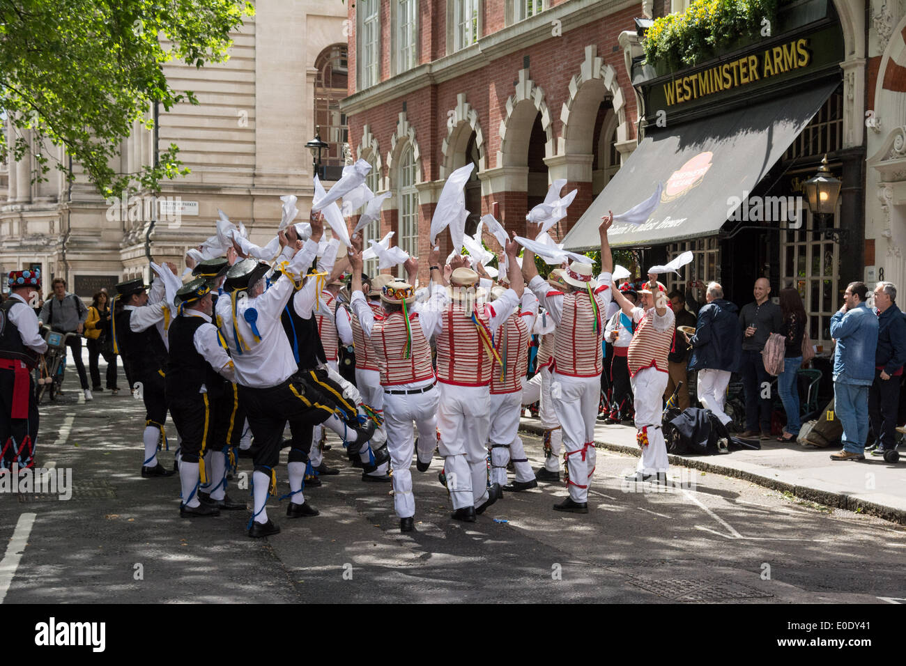 London, UK. 10th May, 2014. Morris Men dance outside the Westminster ...