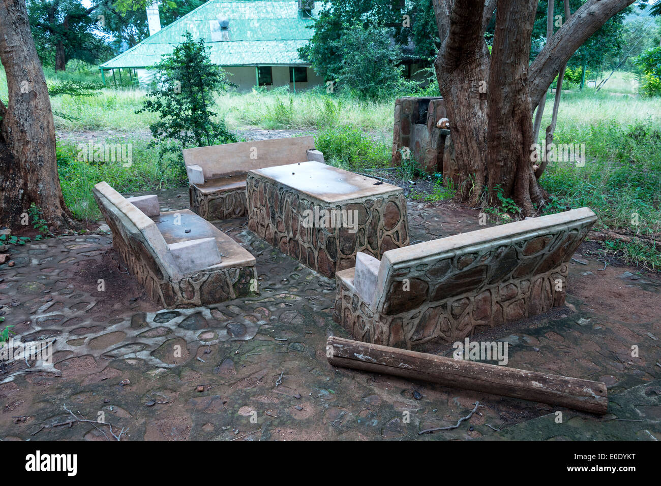 old concrete chair and bench in old gold mine village leysdorp in south ...