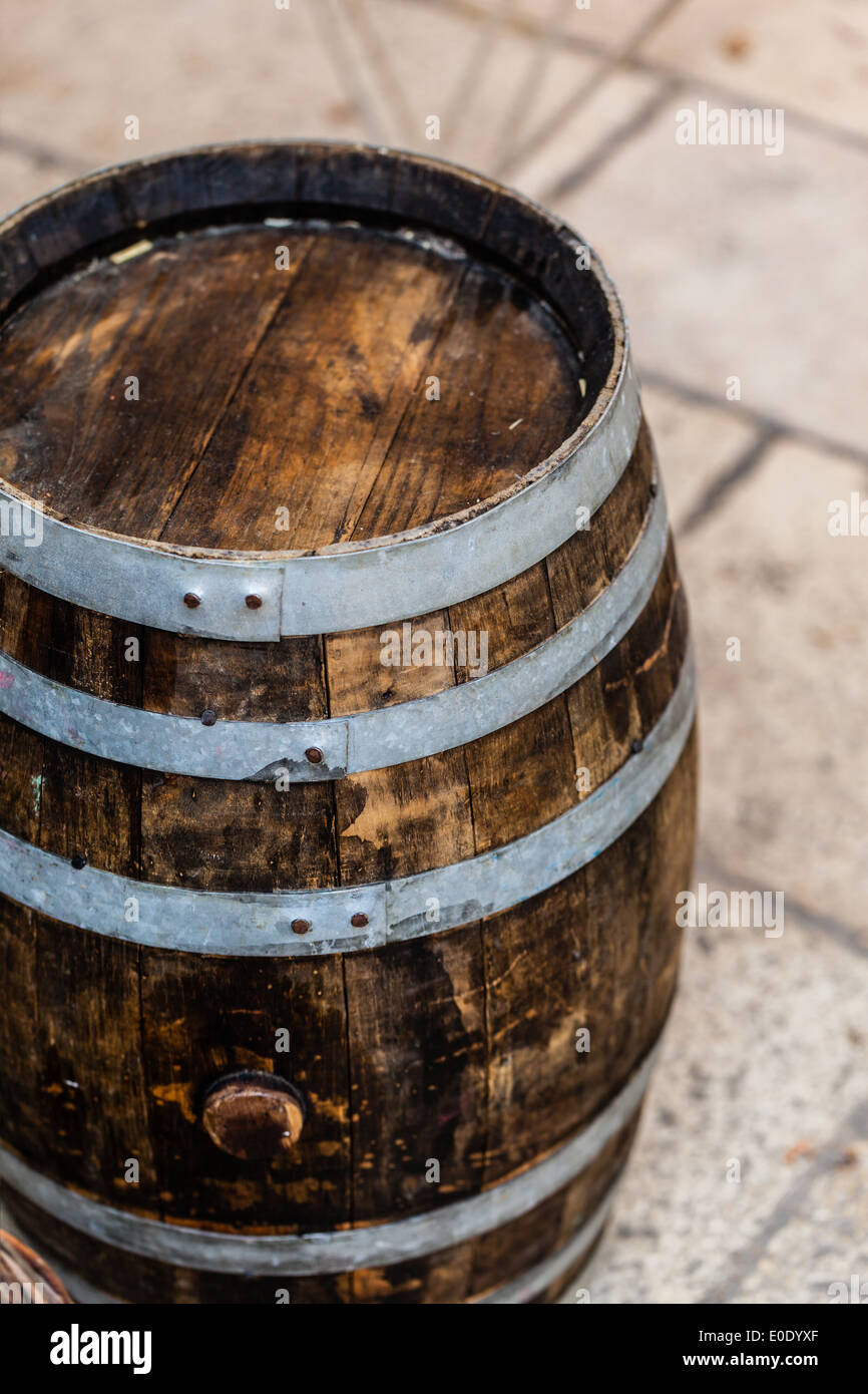 an old and weathered wooden barrel in a medieval fair Stock Photo - Alamy