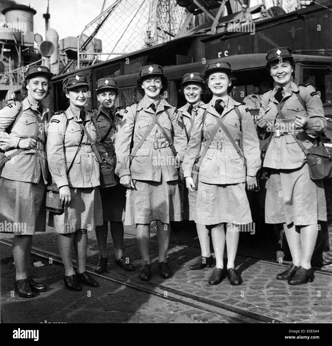 A photograph of the Canadian Women's Army Corps (CWAC) arriving in ...