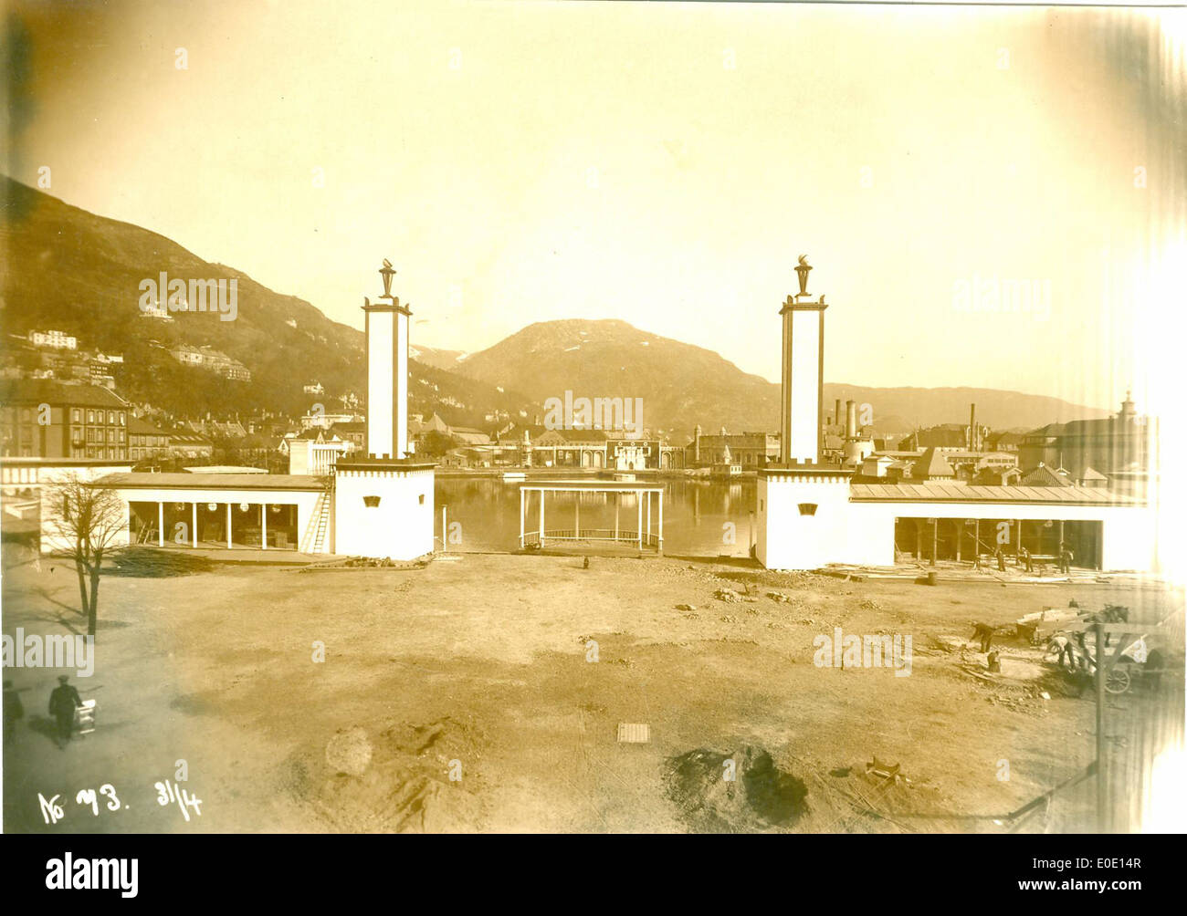 A photograph showing the main entrance of a building under construction ...