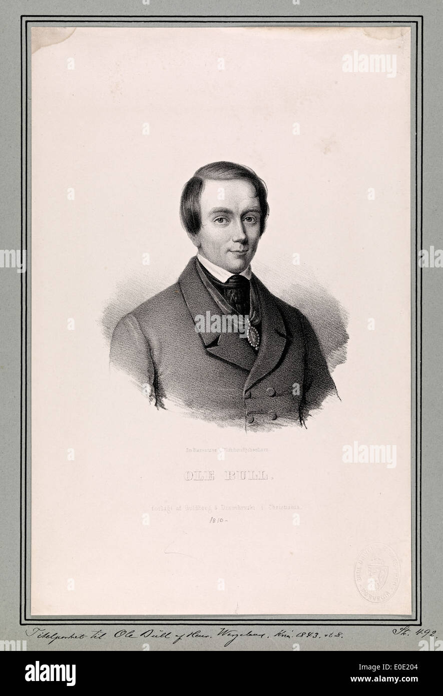 A portrait of Ole Bull, a famous Norwegian violinist, featuring him ...