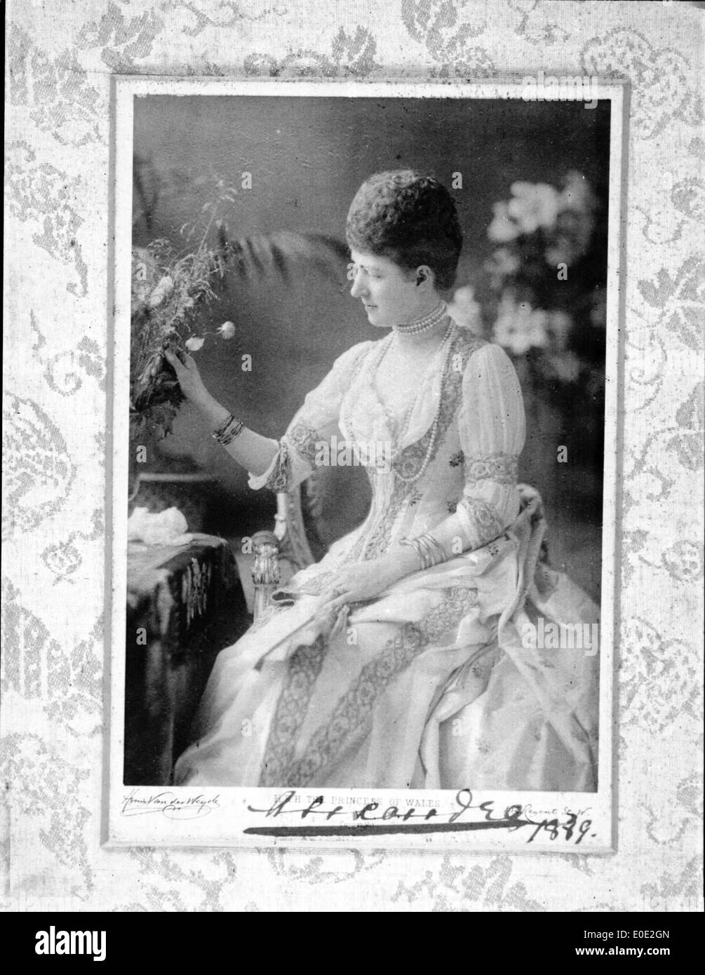 A formal portrait of the Princess of Wales, captured in a vintage black ...