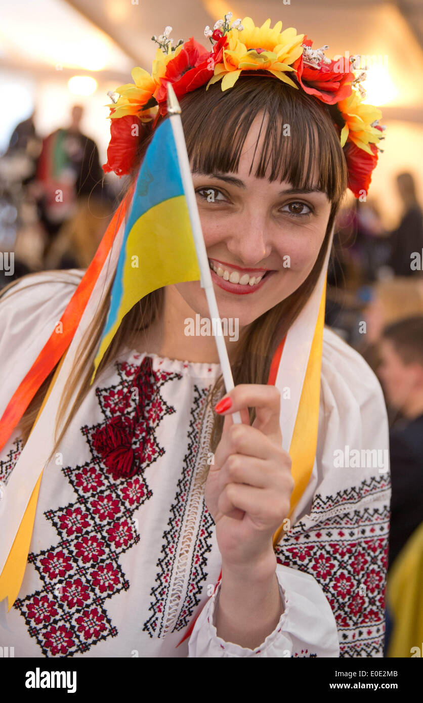 Copenhagen, Denmark. 10th May, 2014. A Ukrainian fan cheers before the ...