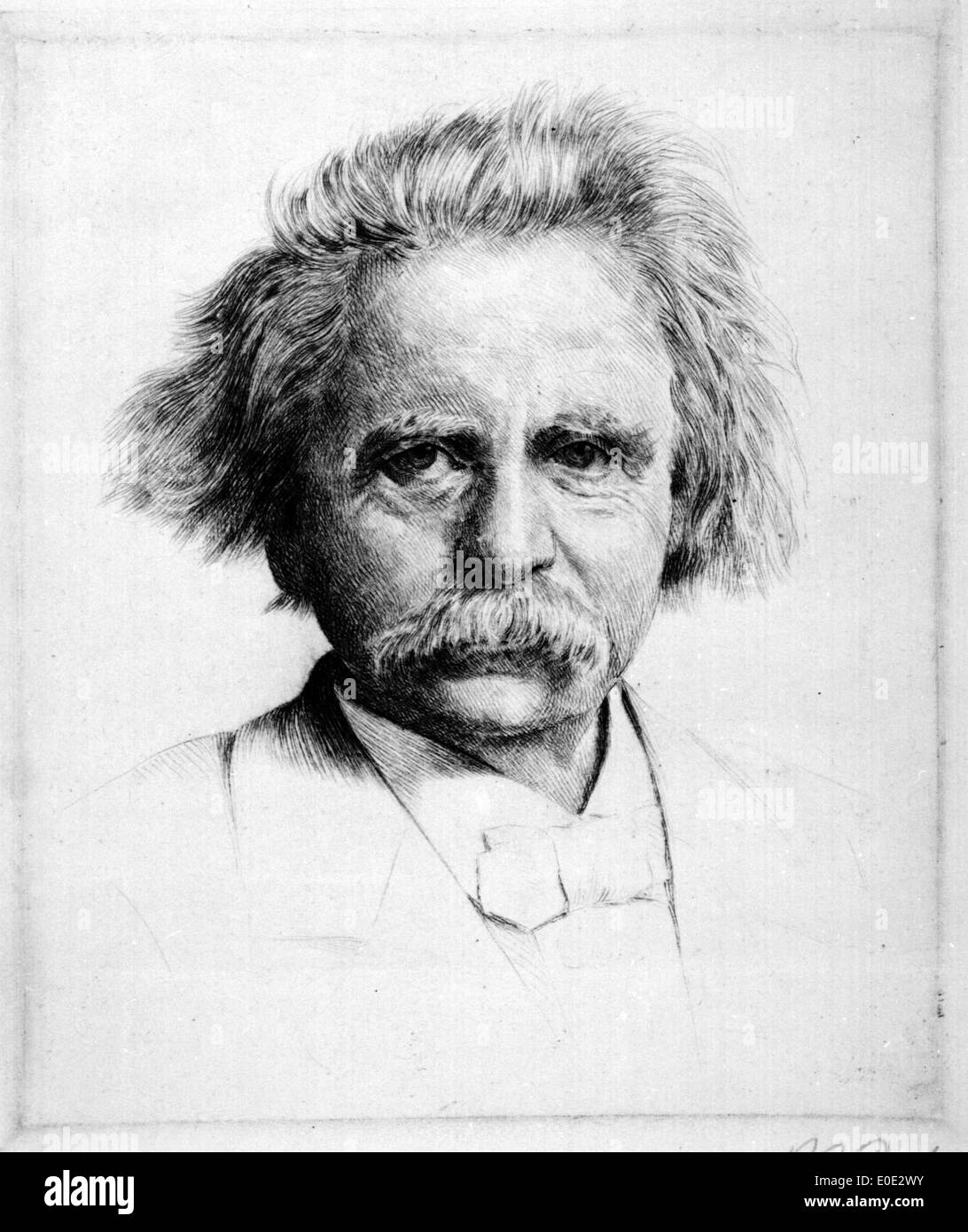 This is a drawn portrait of Edvard Grieg, a famous Norwegian composer ...
