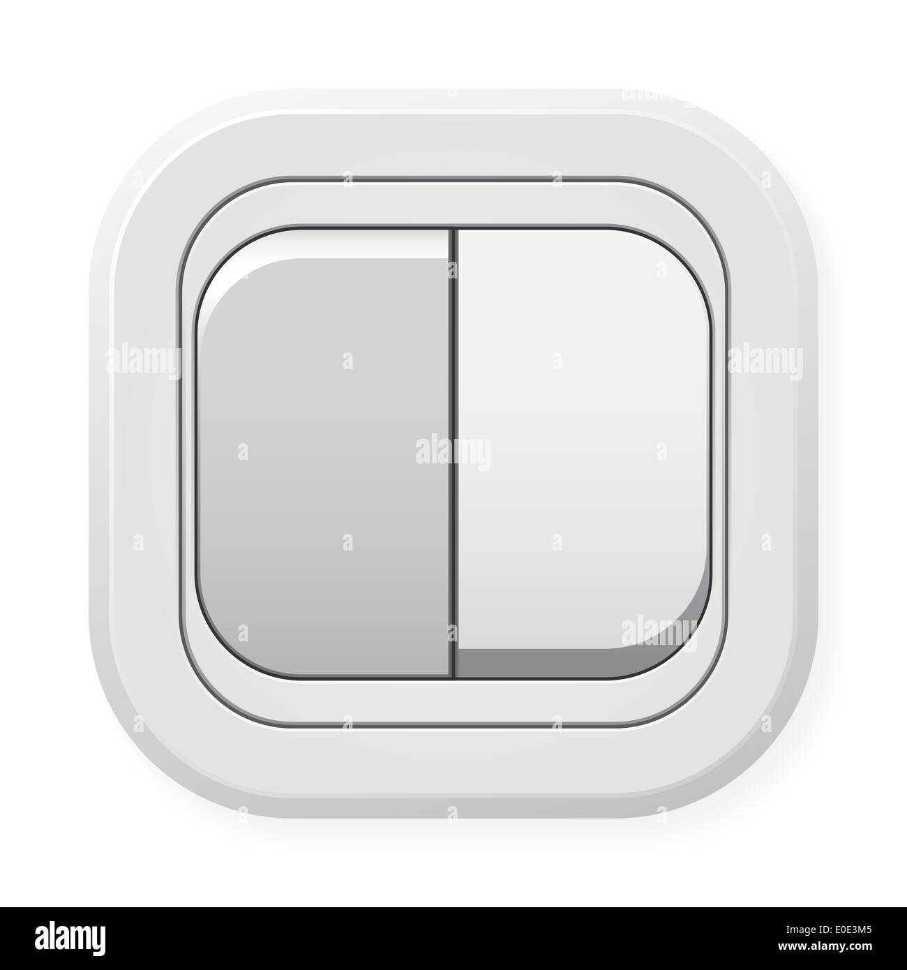 White plastic switch with right button pushed isolated on white ...