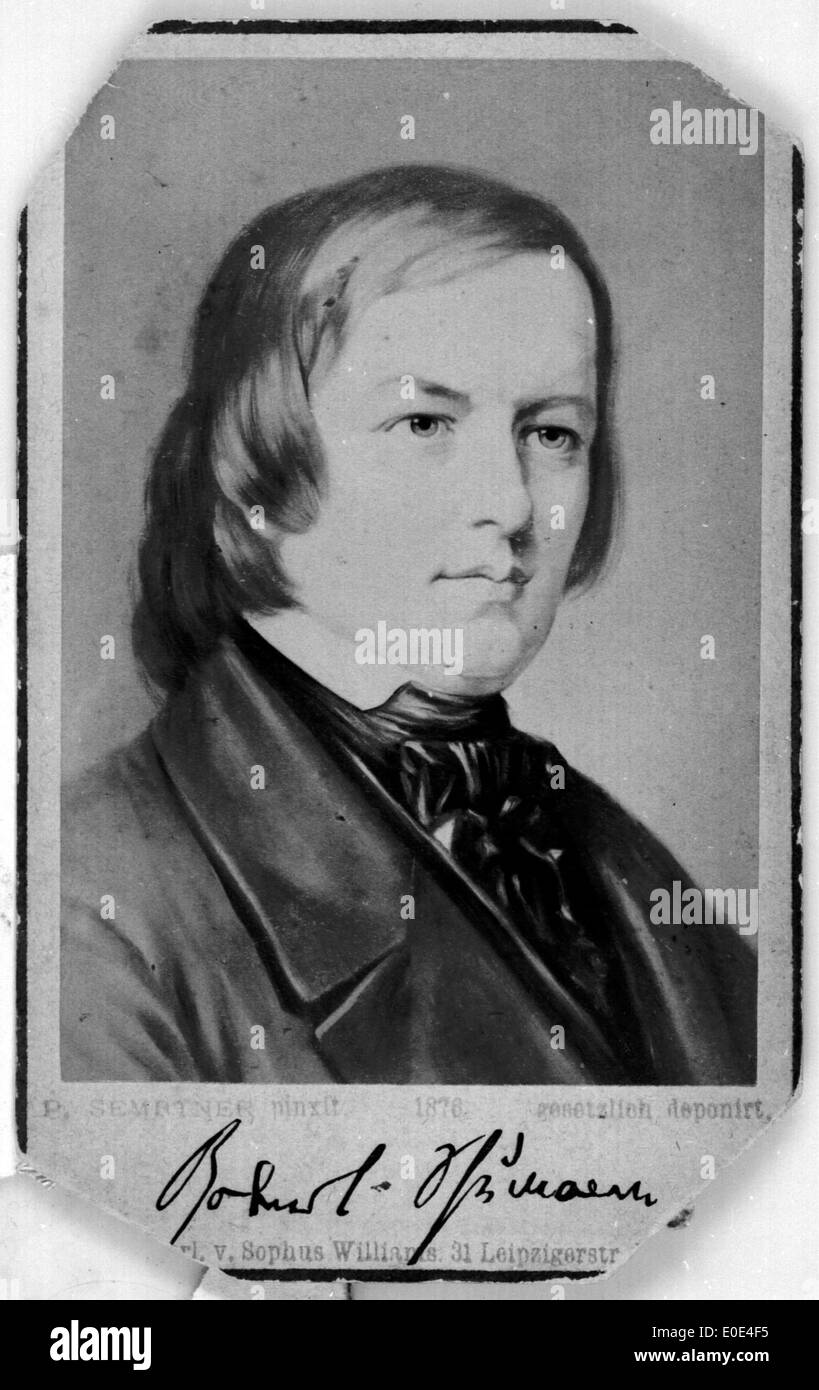 This black-and-white portrait of Robert Schumann, the German composer ...