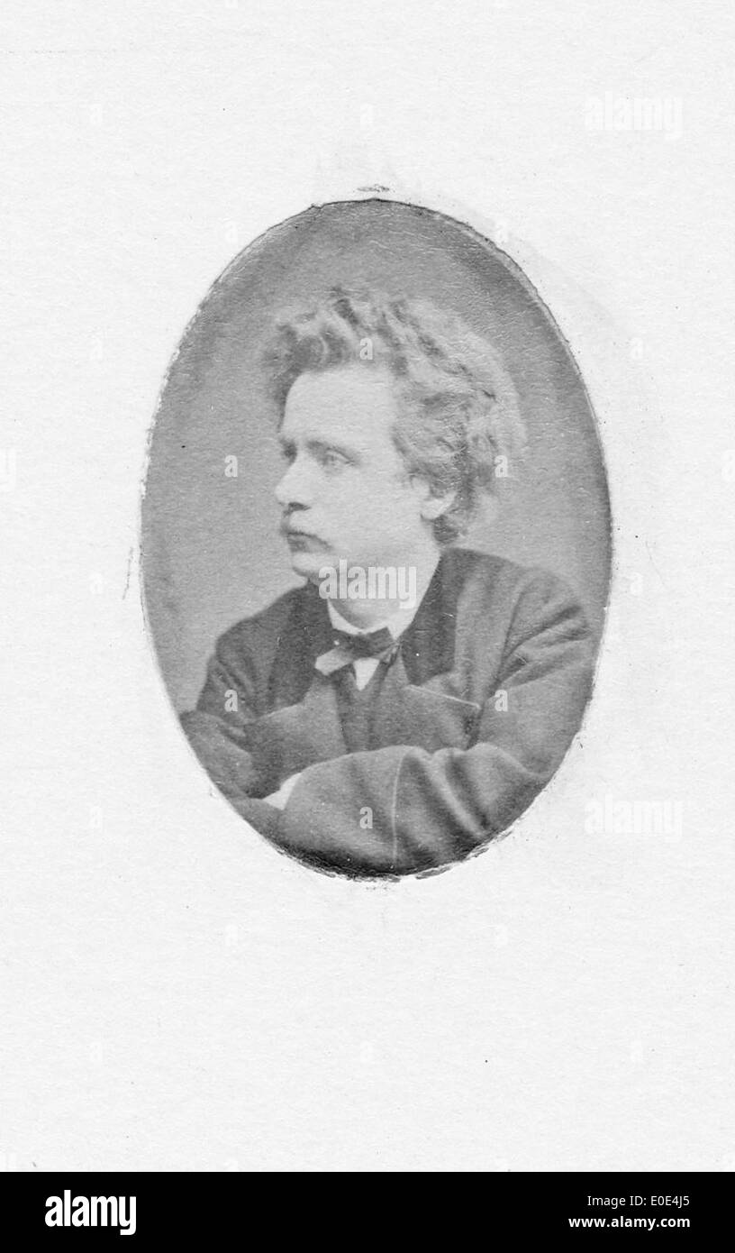 A vintage black-and-white portrait of Edvard Grieg, the renowned ...