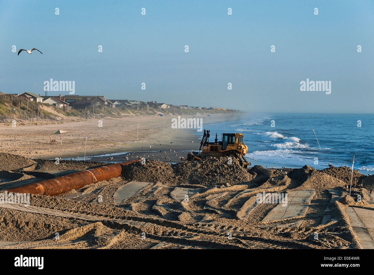 Rebuilding eroded beaches, Nags Head, Outer Banks, North Carolina, USA ...