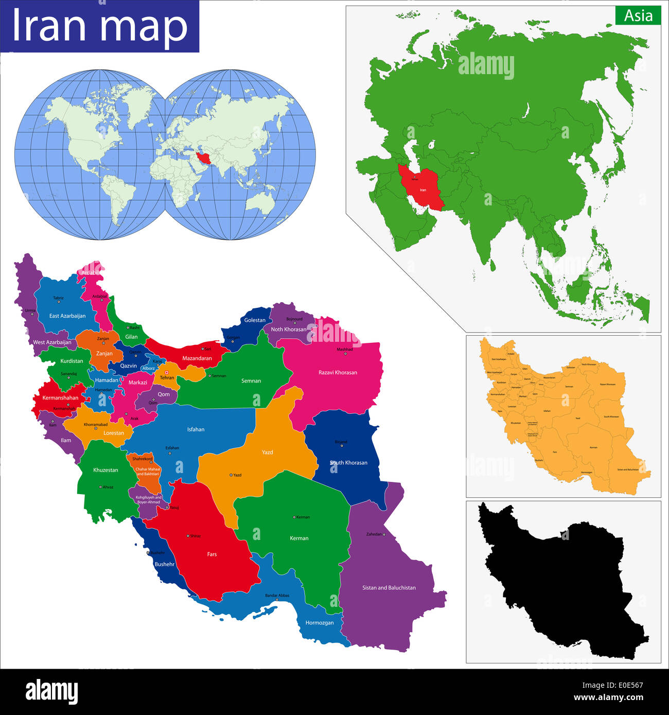 Map of the Islamic Republic of Iran with the provinces colored in ...
