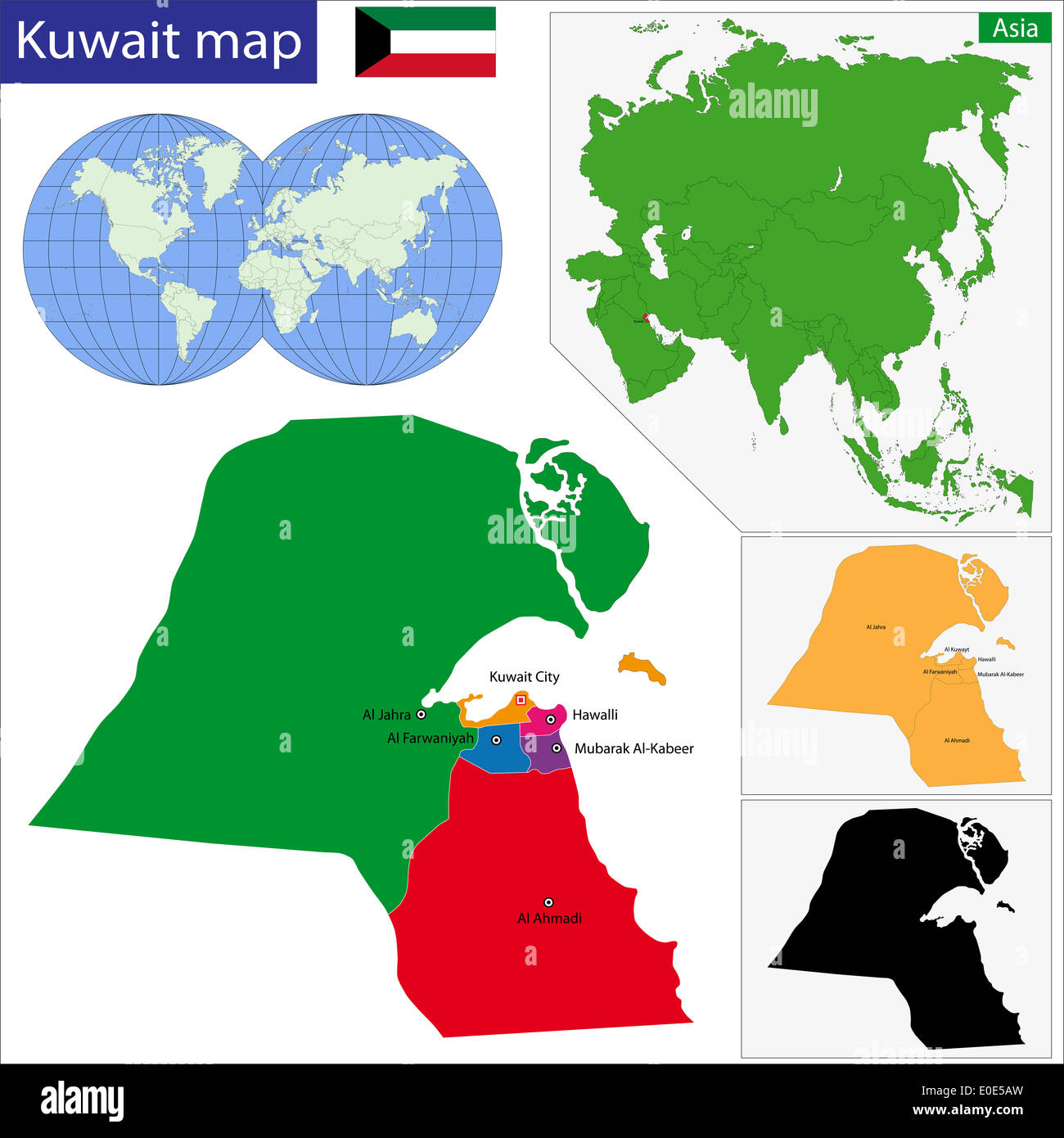 Map of administrative divisions of Kuwait Stock Photo - Alamy