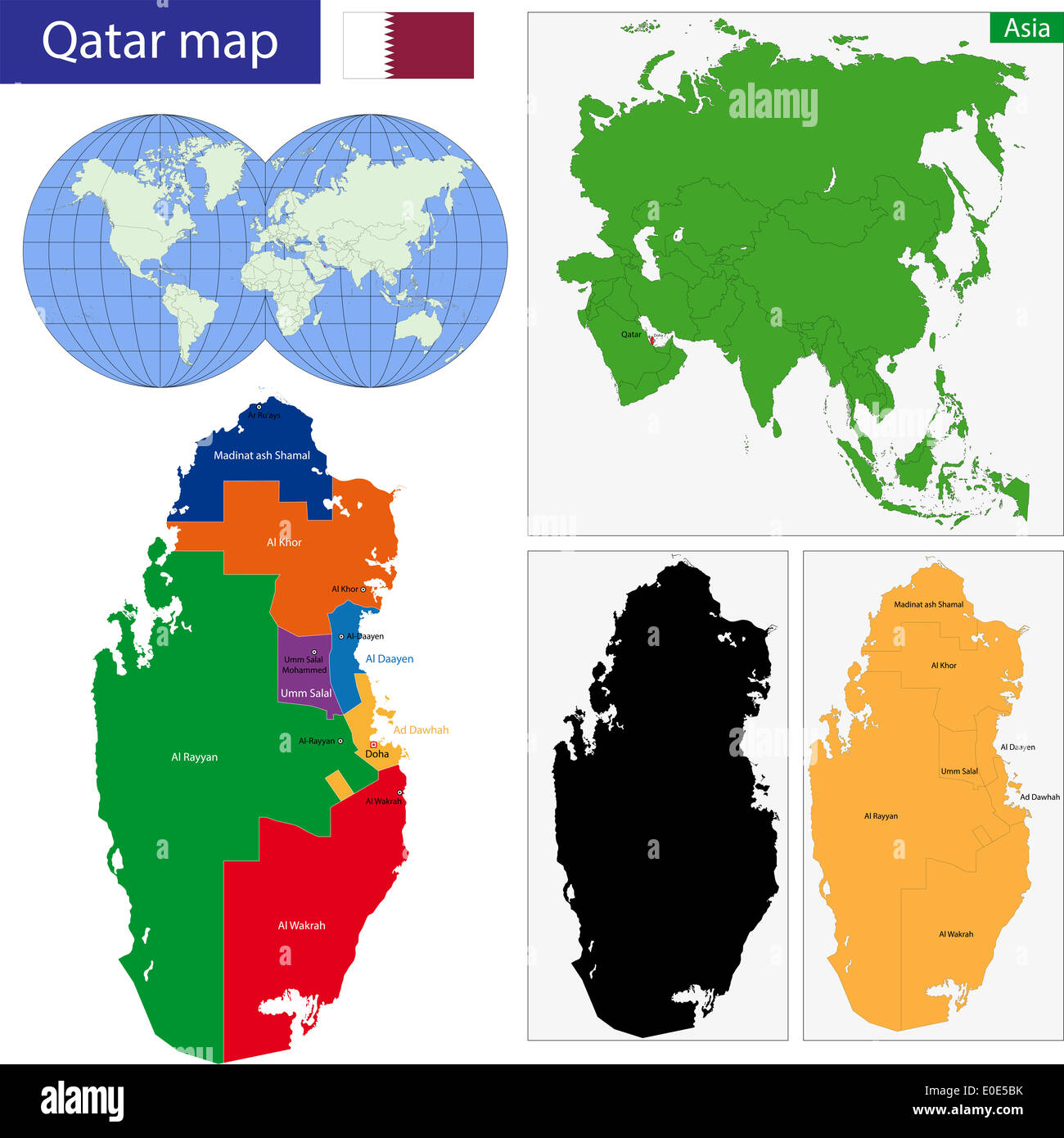 Map of the State of Qatar drawn with high detail and accuracy Stock ...