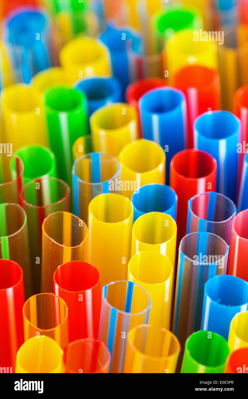 Colored Plastic Drinking Straws closeup, macro Stock Photo - Alamy