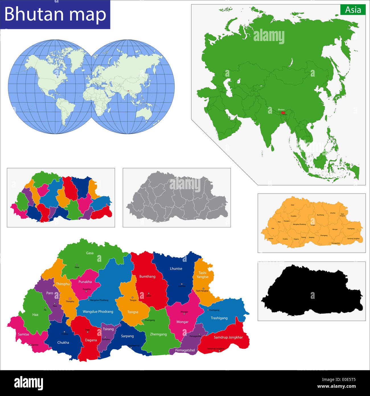 Map of administrative divisions of Bhutan Stock Photo - Alamy