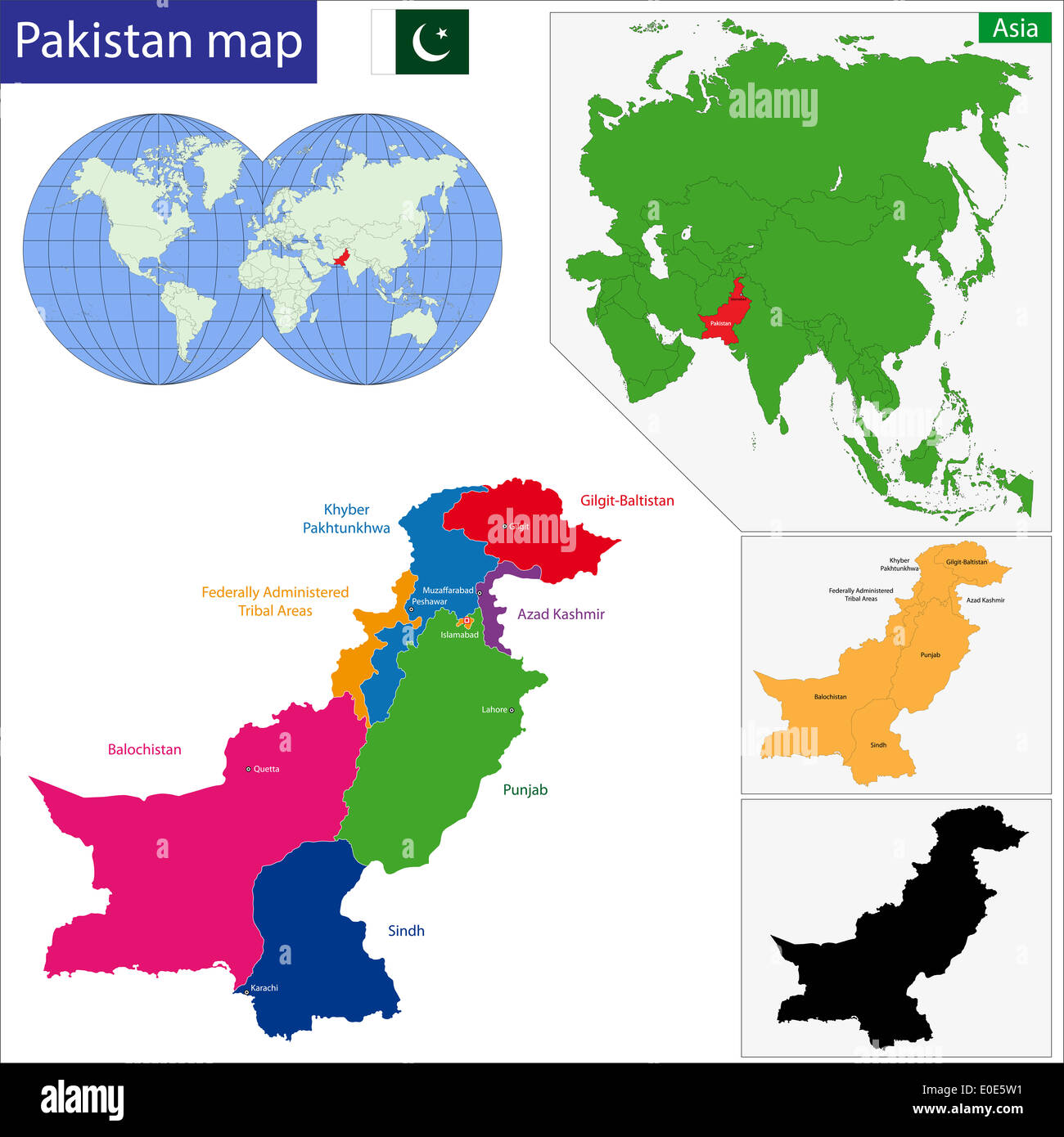 Map of Pakistan with the states colored in bright colors Stock Photo ...