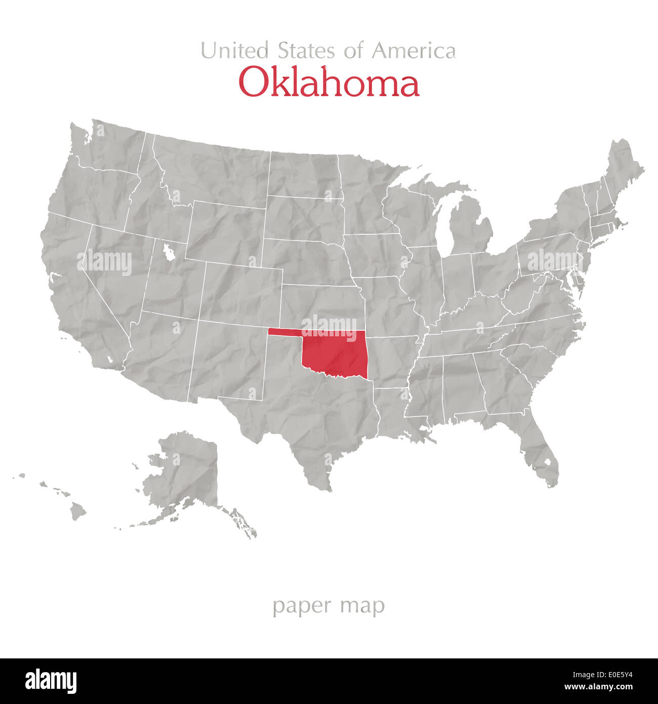 United States of America map and Oklahoma territory on textured paper ...