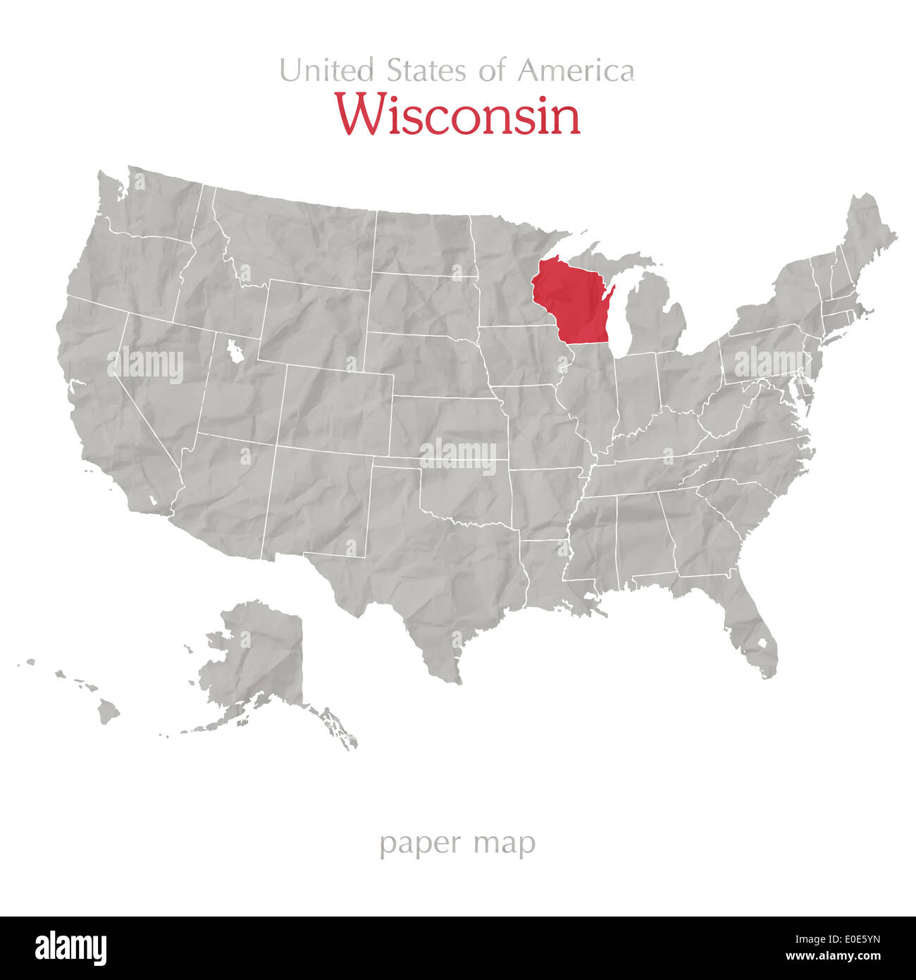 United States of America map and Wisconsin state territory on paper ...