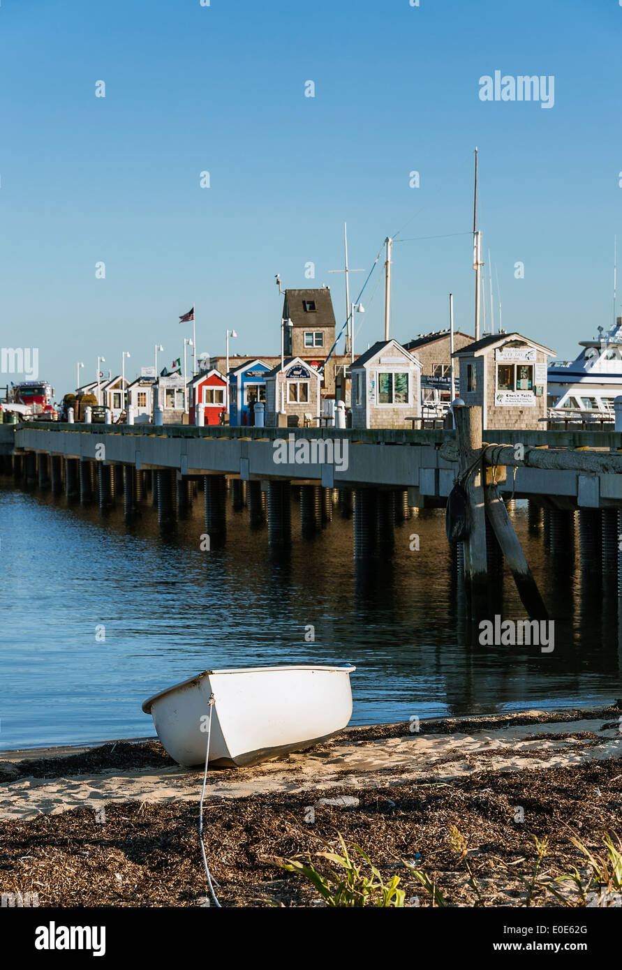 Rowboat and excursion booths along MacMillan Wharf, Provincetown, Cape ...
