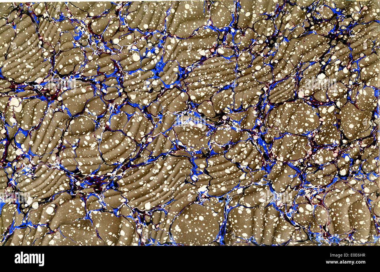 A close-up photograph showcasing a piece of marbled paper, highlighting ...