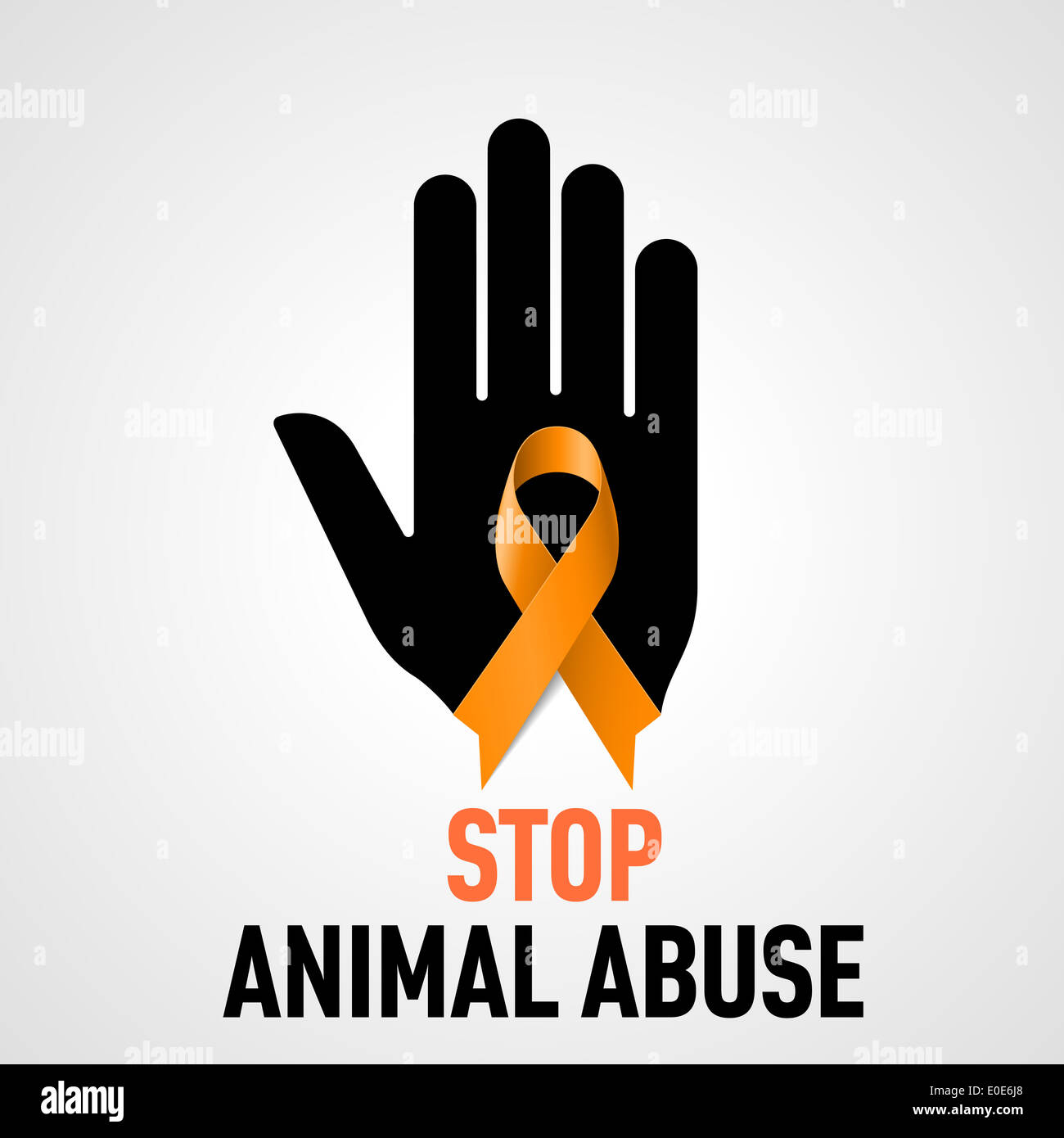 Stop Animal Abuse sign. Black hand with orange ribbon on grey ...