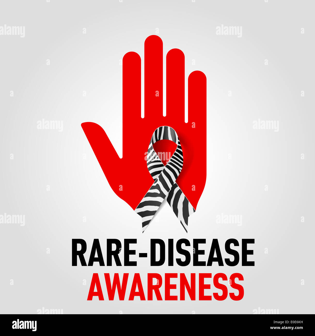 Rare-Disease Awareness sign sign. Red hand with zebra-print ribbon on ...