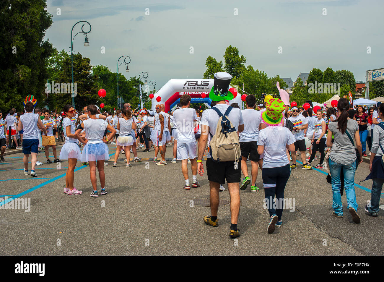 Italy Piedmont Turin Valentino Park The Color Run. Race 3 miles where ...