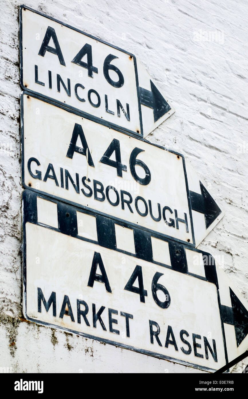 Old A46 Road Sign Signs Lincoln Gainsborough Market Rasen Stock Photo ...