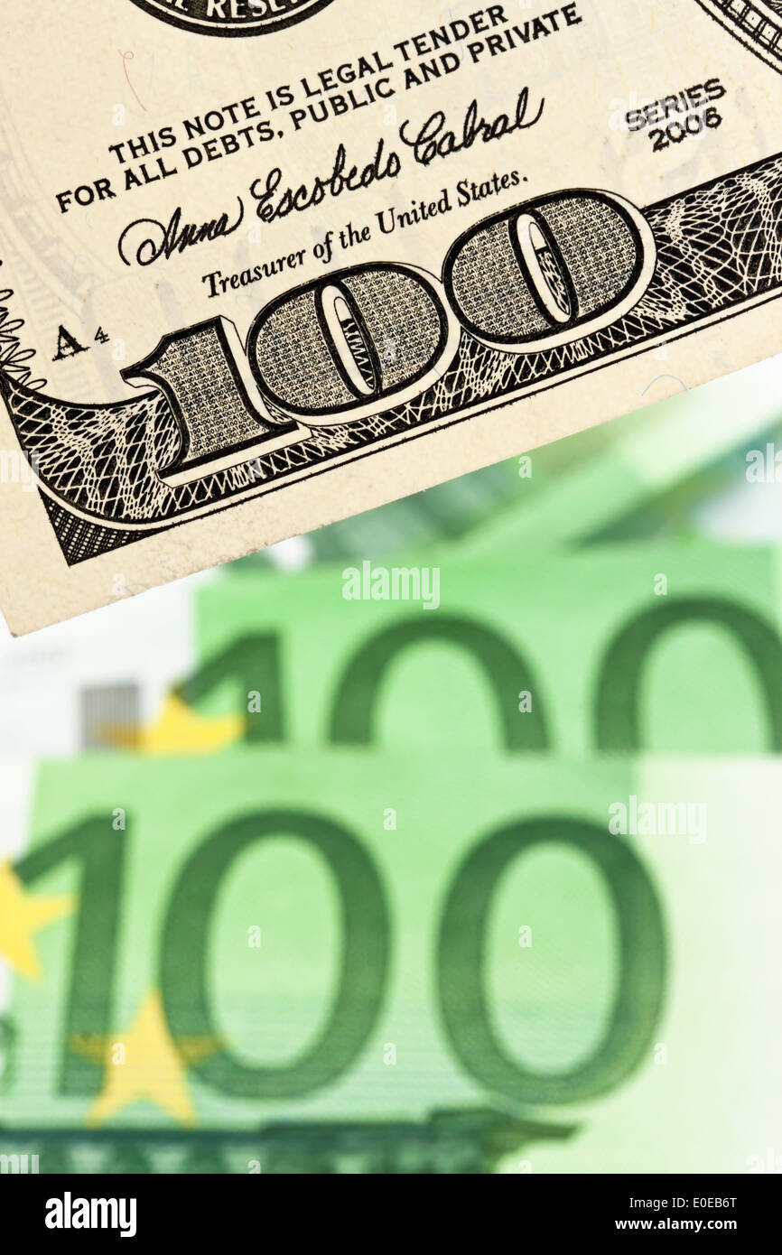 Dollar and euro of bank notes. Symbol differences euro of dollar ...