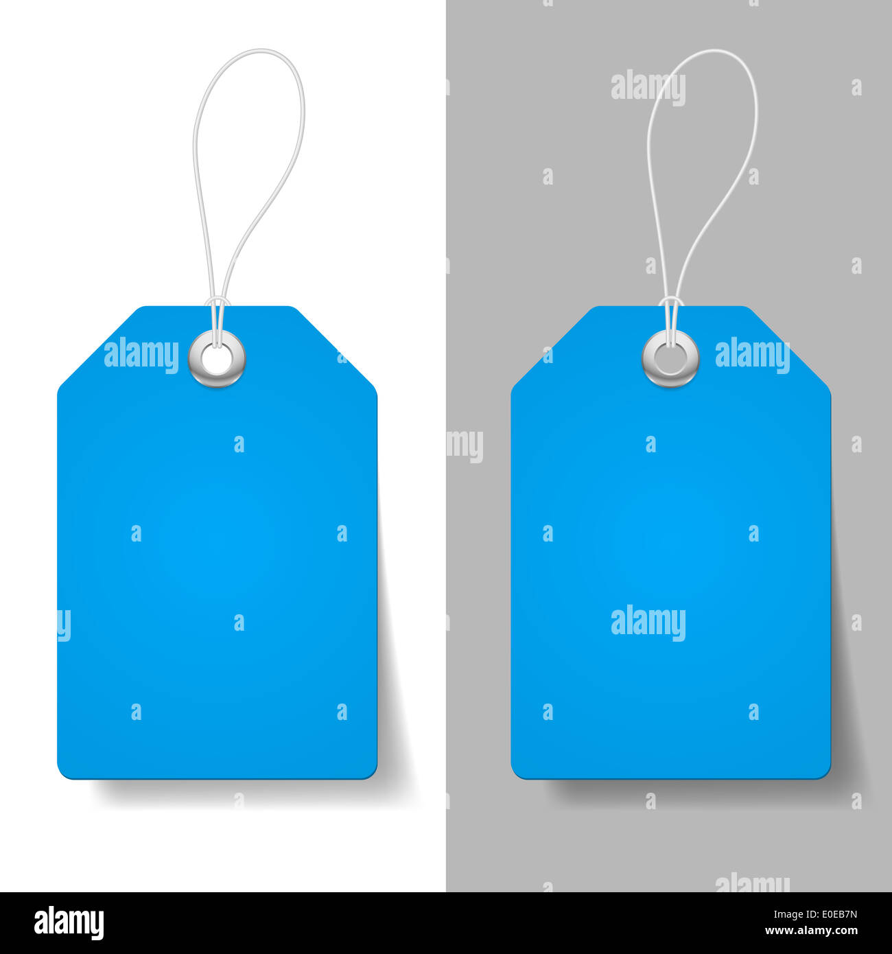 Blank blue price tags on white and grey background Stock Photo - Alamy