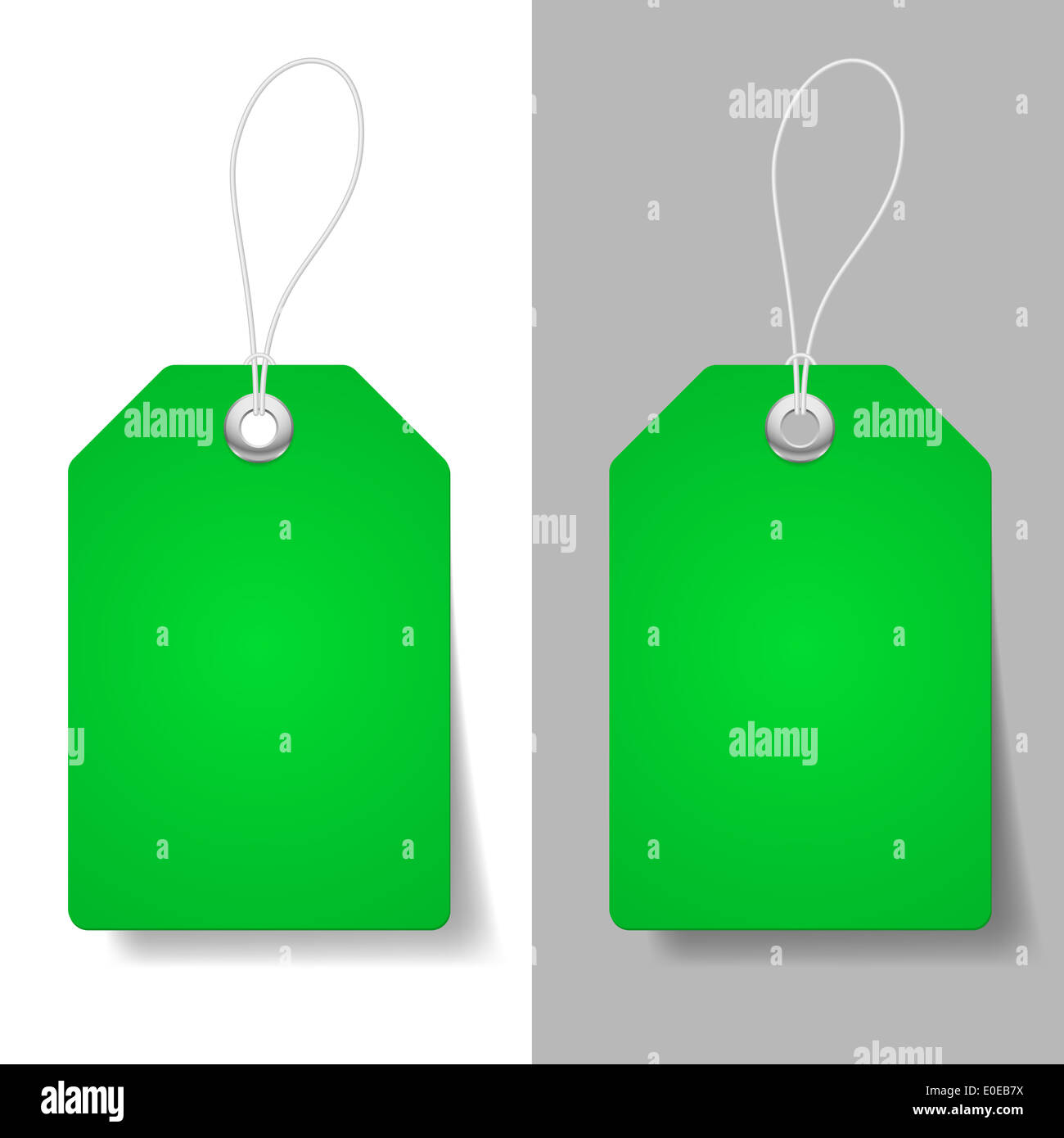Blank green price tags on white and grey background Stock Photo - Alamy