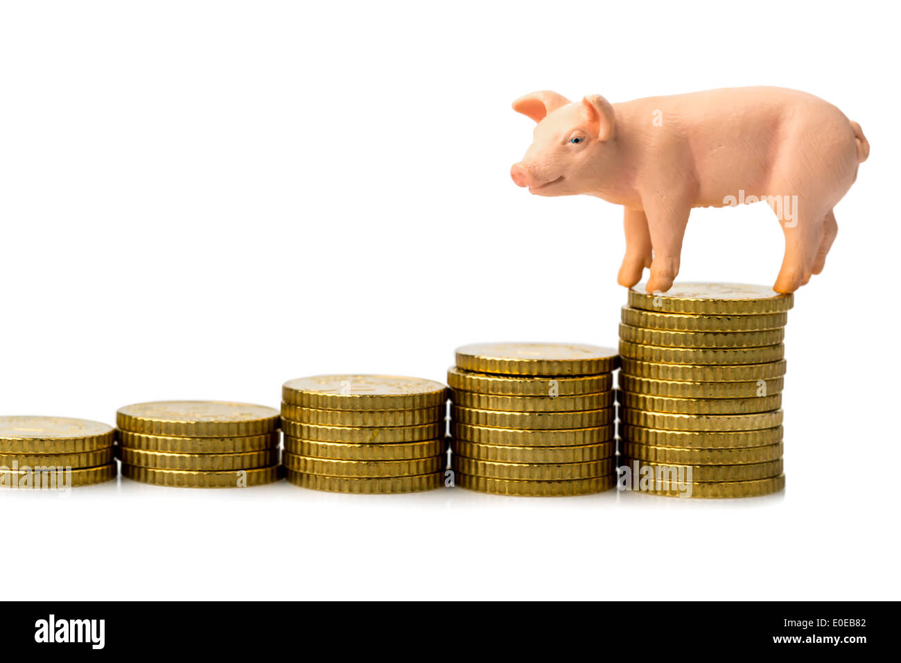 A pig stands on a pile of coins. Rising costs for feed in the ...