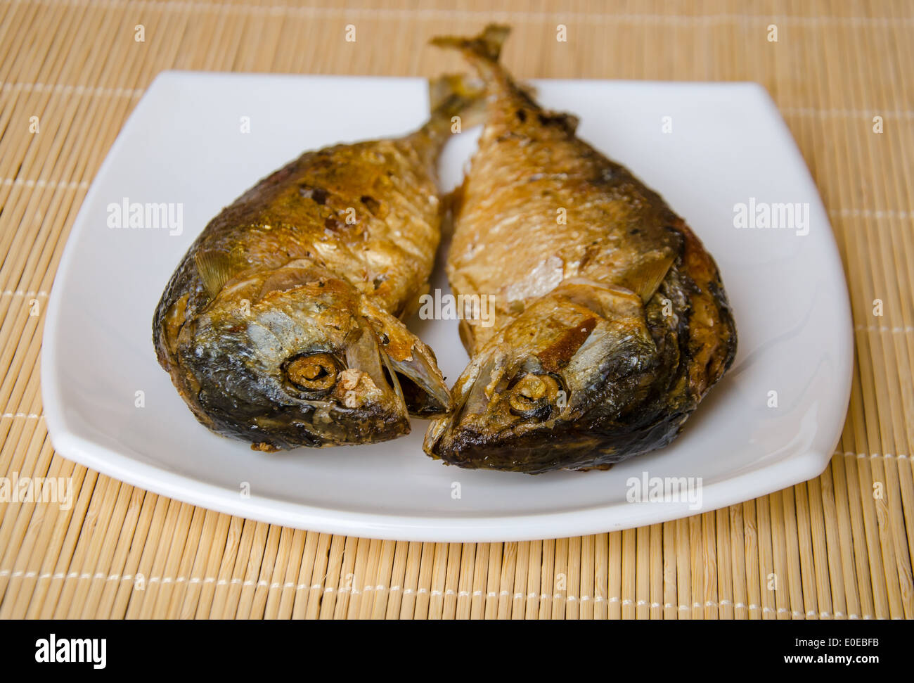 fried Mackerel fish on dish for healthy food Stock Photo - Alamy