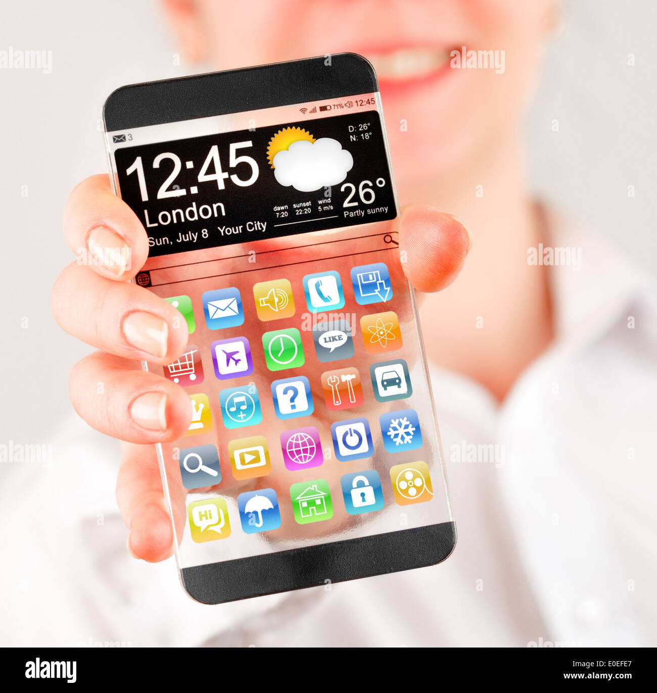 Smartphone with transparent screen in human hands Stock Photo - Alamy