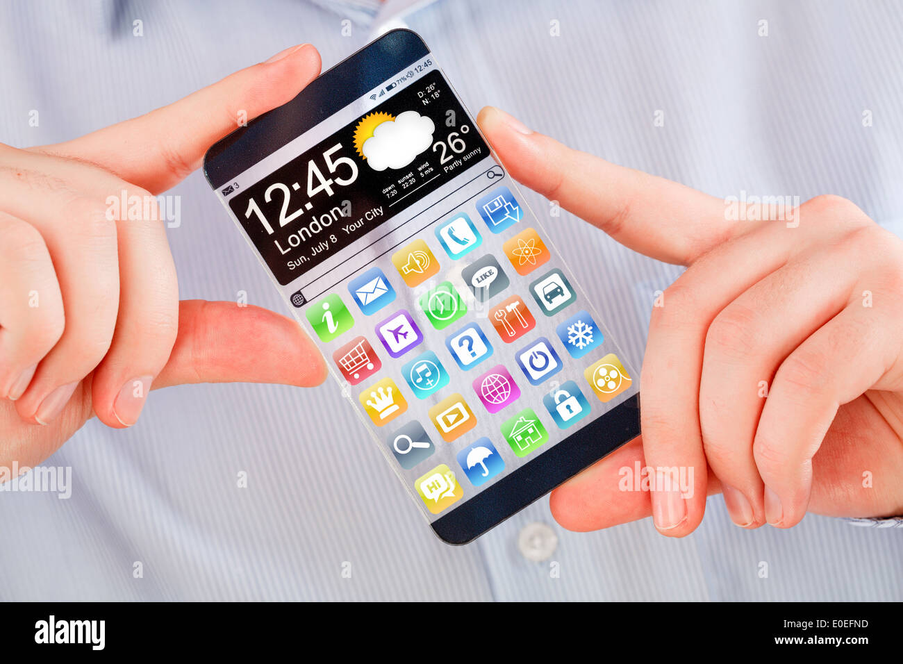 Smartphone with transparent screen in human hands Stock Photo - Alamy