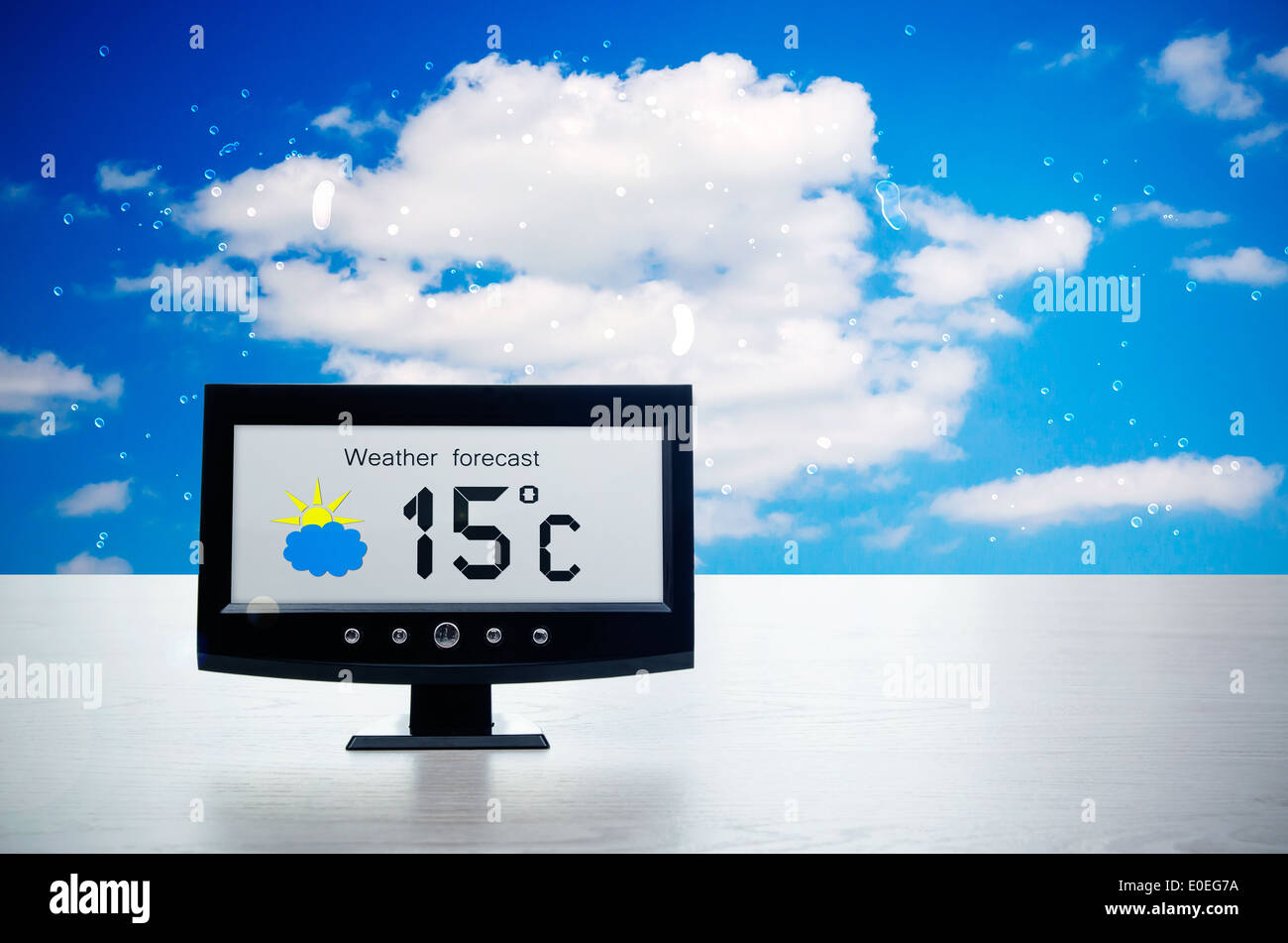 Weather station device with weather conditions outside background Stock ...